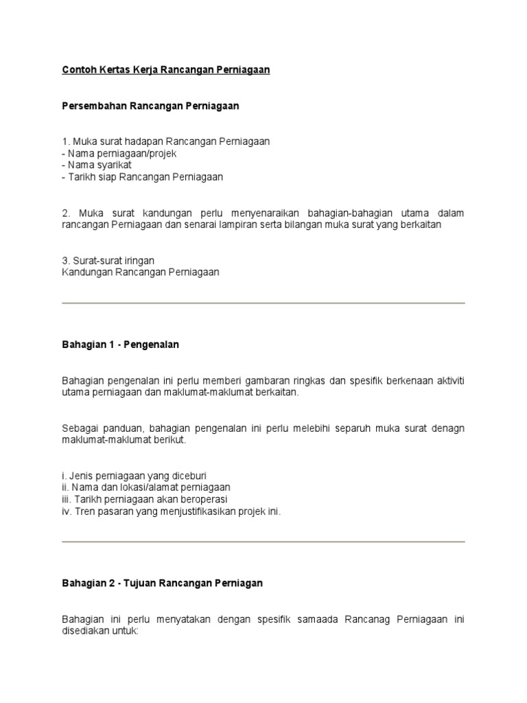 Contoh Kertas Kerja Rancangan Perniagaan | PDF