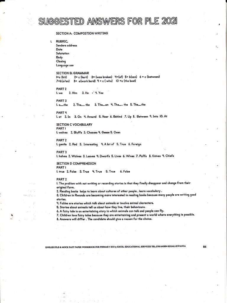 English 2021 P.L.E Marking Guide | PDF