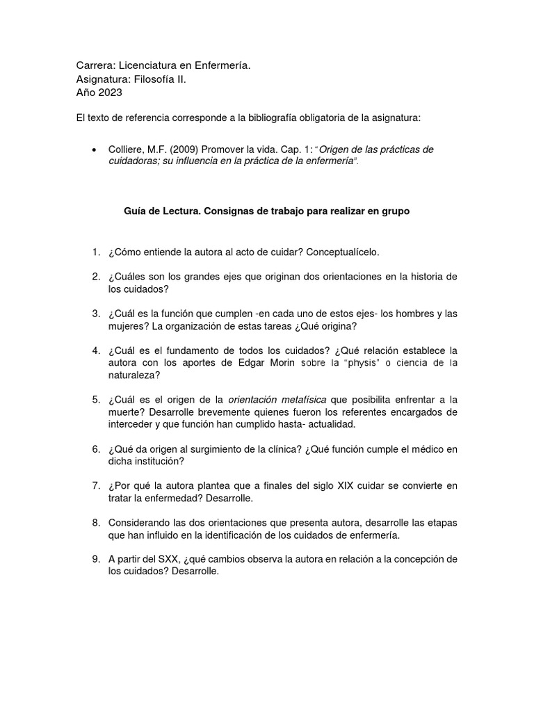 Guia de Lectura - Colliere MF 2009 Cap 1 - Promover La Vida | PDF ...