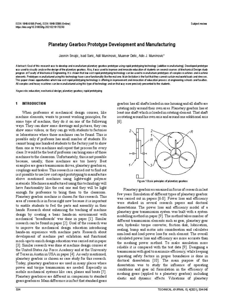 Planetary Gearbox Prototype Development | PDF | Gear | 3 D Printing