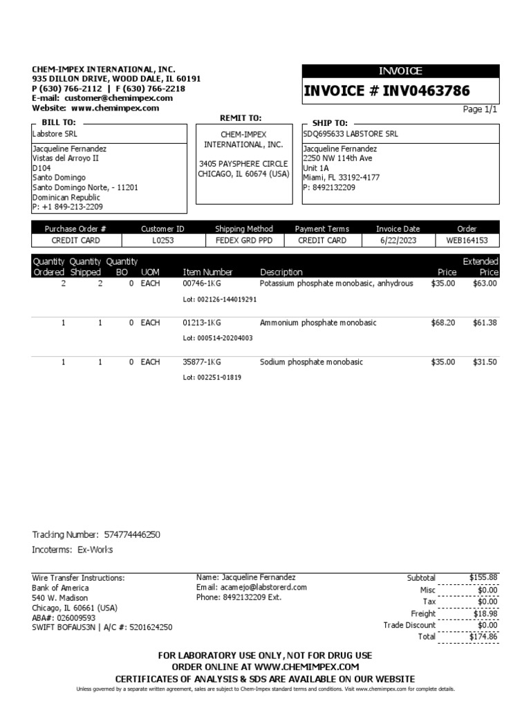 INV0463786 - Chem-Impex Invoice - 230622 - 092909 | PDF | Market ...