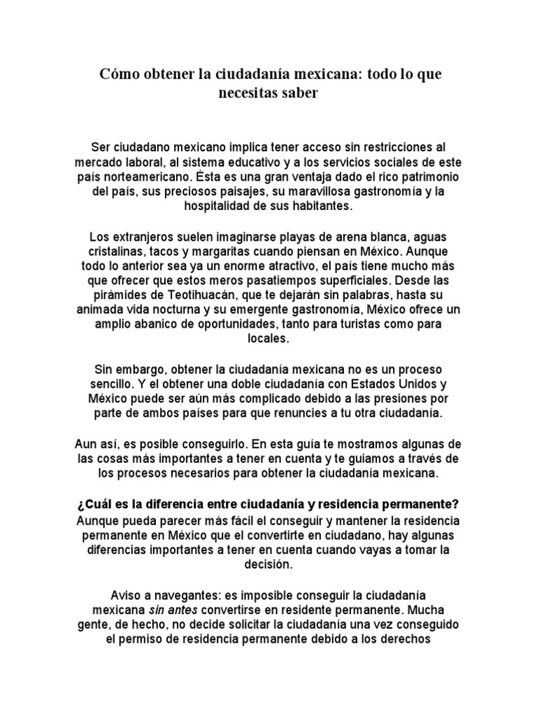 Cómo Obtener La Ciudadanía Mexicana | PDF | Visa de viaje | México Cómo Obtener La Ciudadanía Mexicana | PDF | Visa de viaje | México