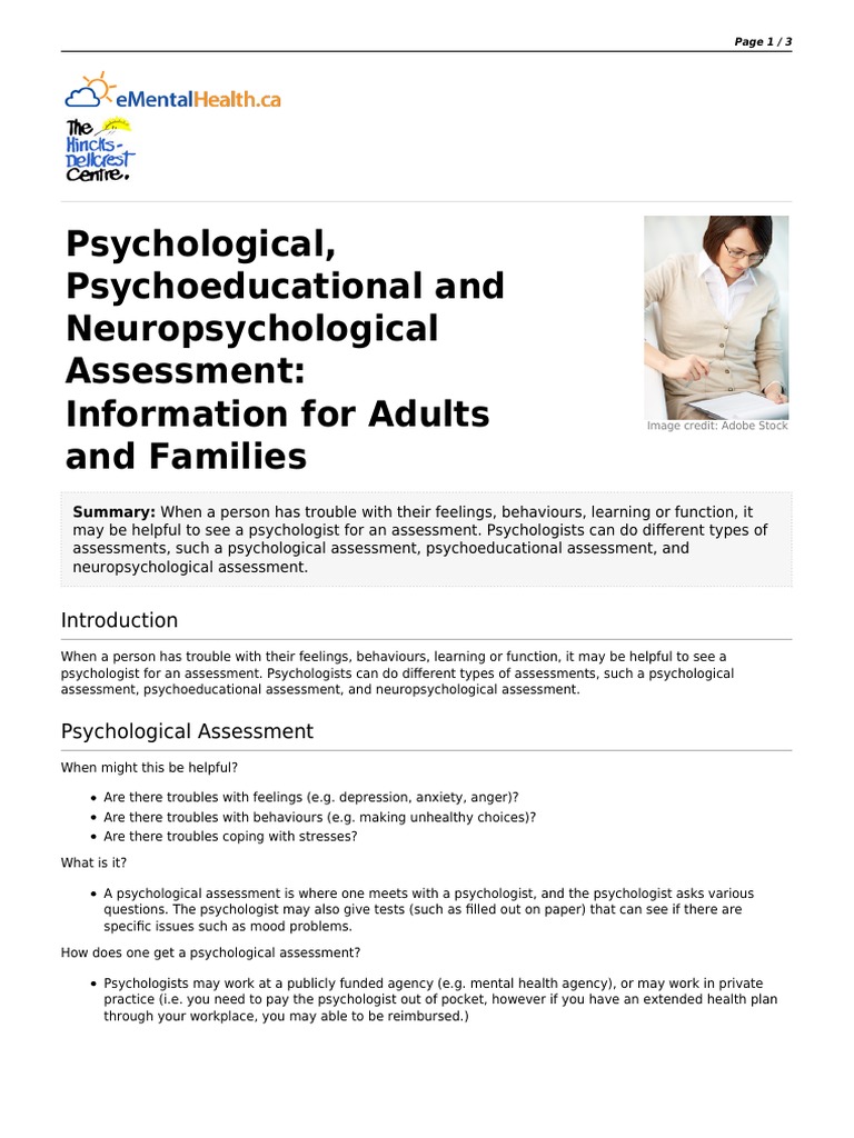 Psychological Psychoeducational Neuropsychological Assessment ...