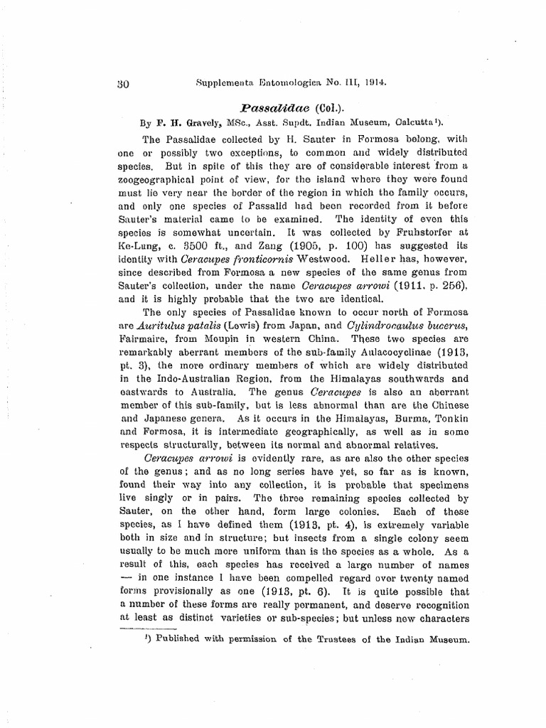 Gravely 1914 Sauters FormosaAusbeute Passalidae | PDF | Plant Taxonomy ...