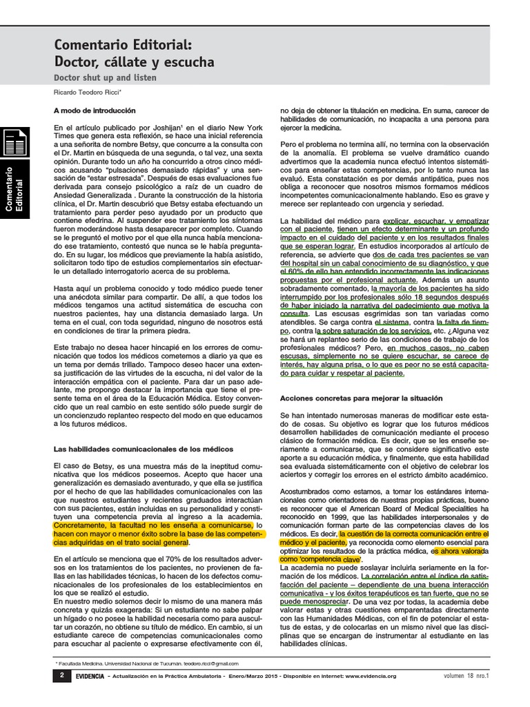 Doctor, cállate y escucha: Reflexión médica | PDF | Medicina | Sicología