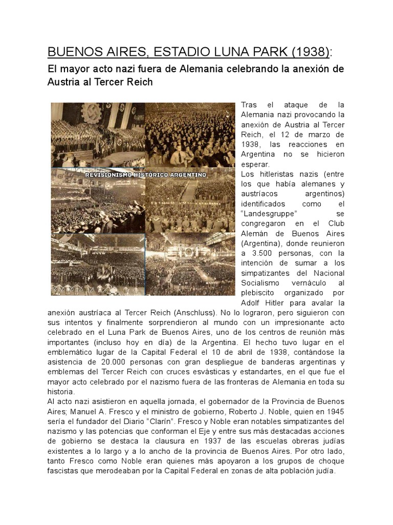 Acto Nazi en Luna Park, 1938: Historia y Contexto | PDF | Alemania nazi ...