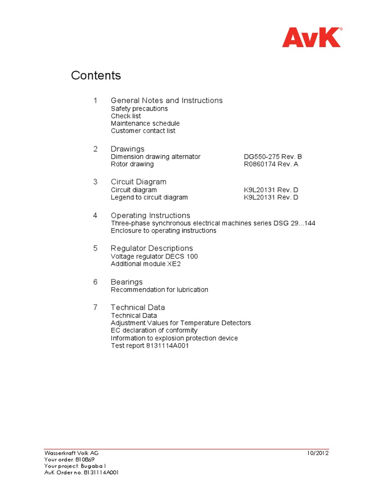 Alternador AVK - DG550 275 Rev | PDF | Transporte | Rodamiento (Mecánico)