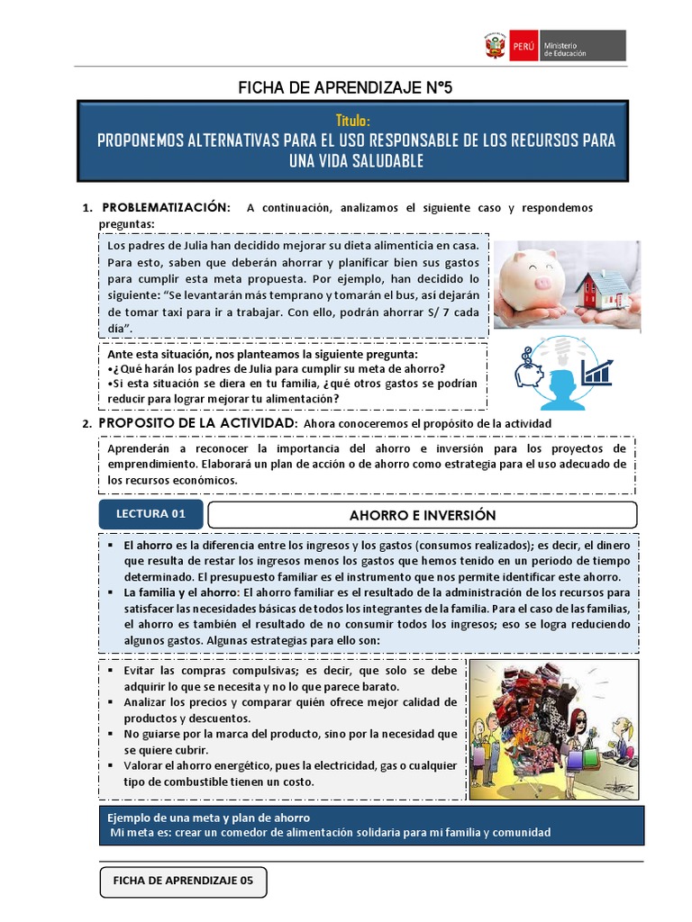 5 Ficha de Aprendizaje Ccss 2 Grado | PDF | Ahorro | Inversiones