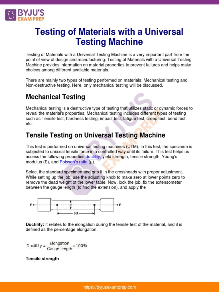 Testing of Materials With A Universal Testing Machine Gate Notes ...
