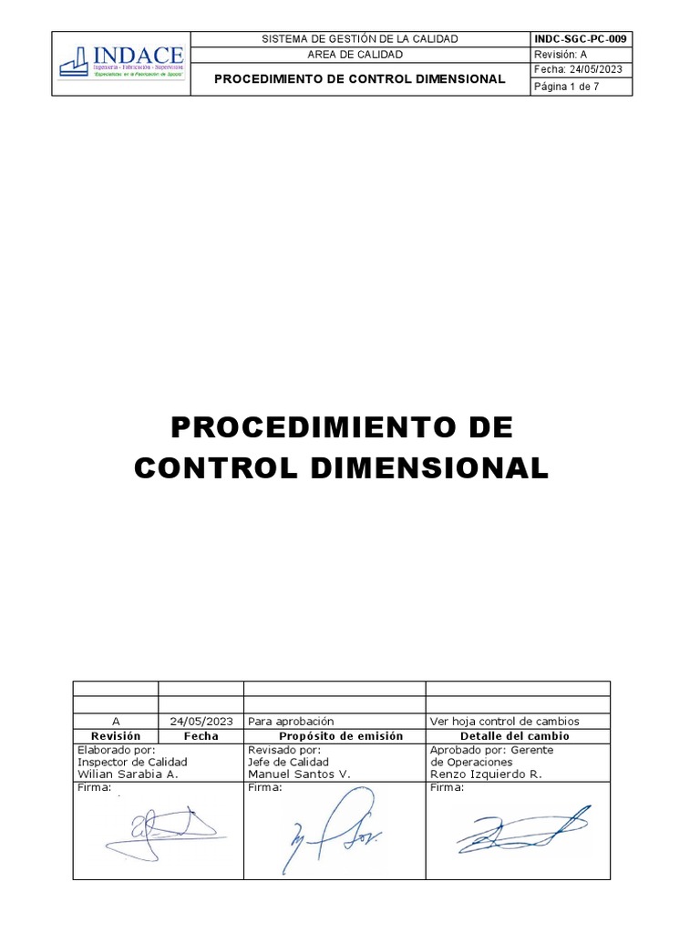 INDC-SGC-PC-009 Procedimiento de control dimensional | PDF | Sistema de ...