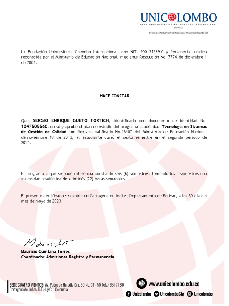 Certificado Culminación Académica | PDF