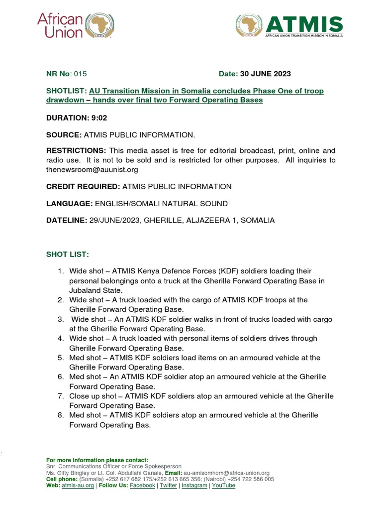 AU Transition Mission in Somalia Concludes Phase One of Troop Drawdown - Hands Over Final Two ...