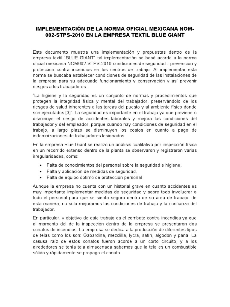 Implementación de La Norma Oficial Mexicana Nom 002 | PDF | Protección ...