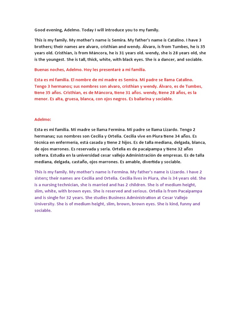 Tarea de Ingles Semana 7 Presentando A Mi Familia | PDF | Ciencias sociales