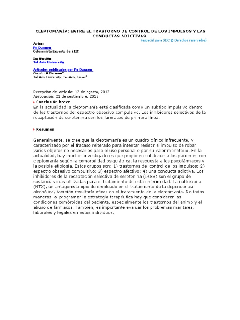 Cleptomanía: Trastorno y Tratamiento | PDF | Desorden obsesivo ...