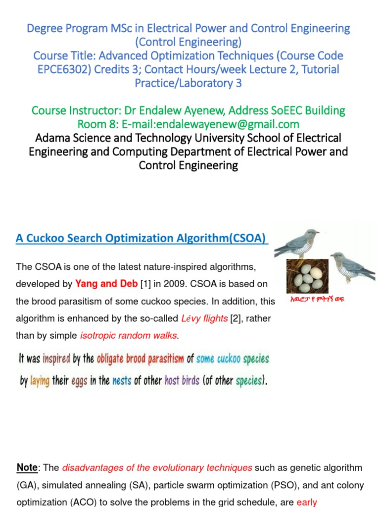 Cuckoo Search Optimization Algorthim by DR Endalew | PDF | Mathematical ...