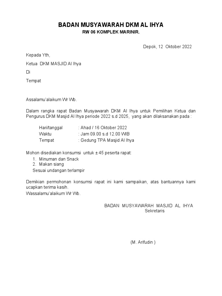 Undangan Pemilihan Ketua DKM Masjid | PDF