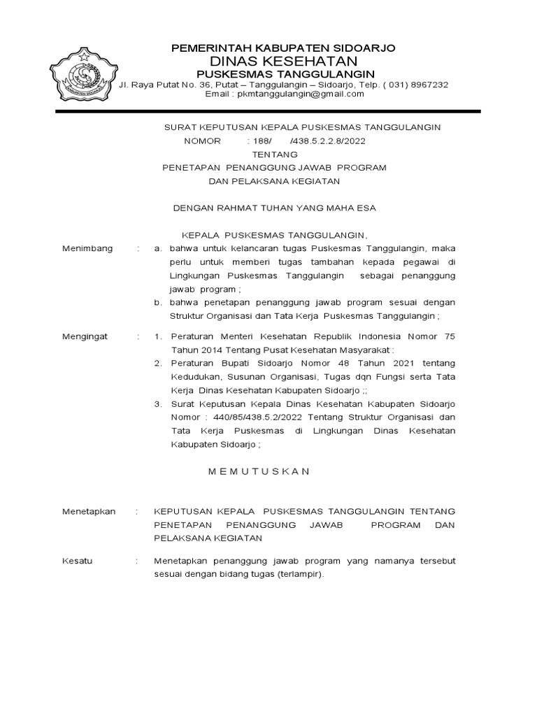 4.3.1.1.1 SK Penetapan PJ Program Dan Pelaksana Kegiatan | PDF ...