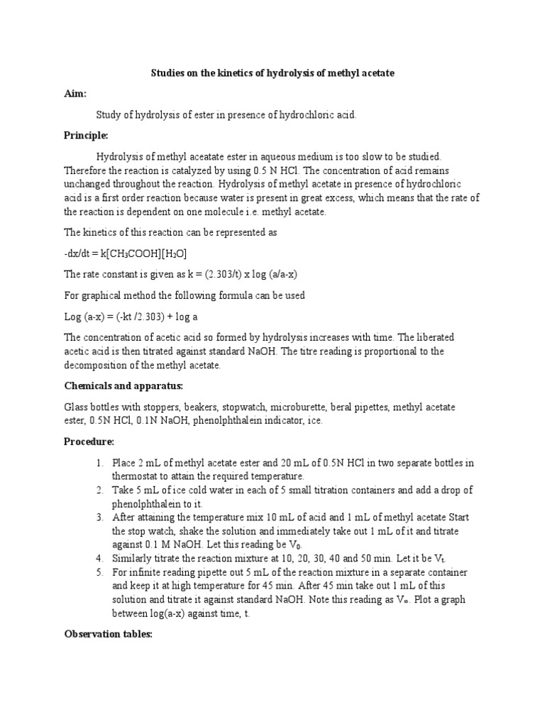 Ester Hydrolysis Pdf Acid Chemistry
