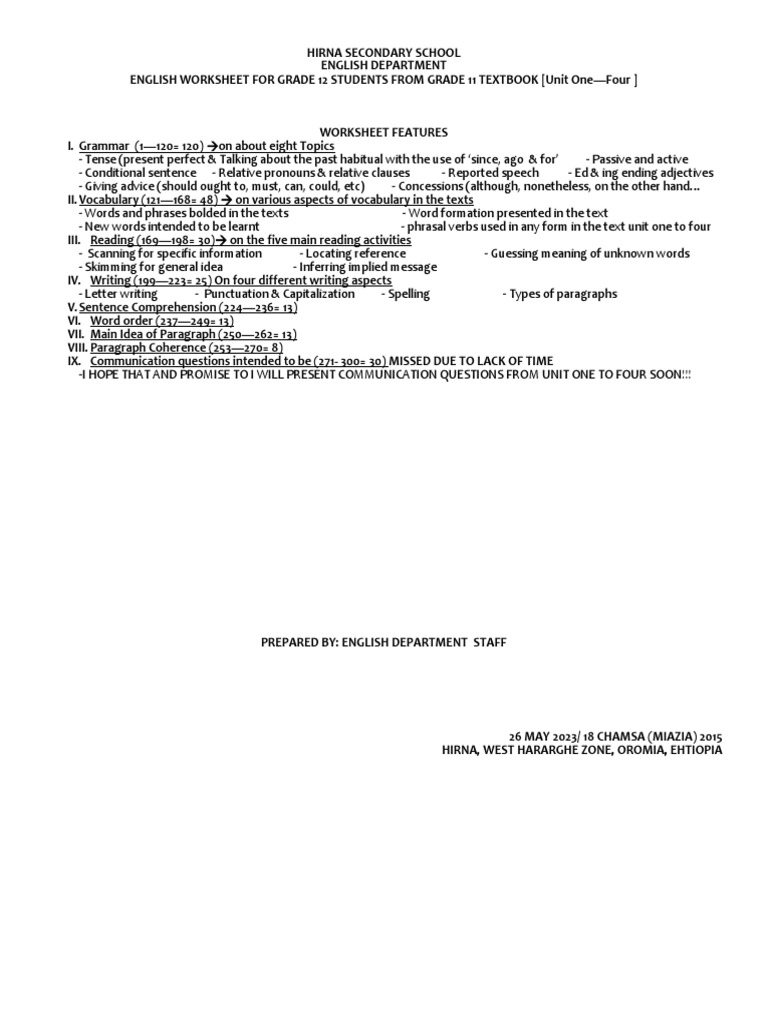 Grade 11 English Worksheets Overview | PDF | Cost Of Living | English ...