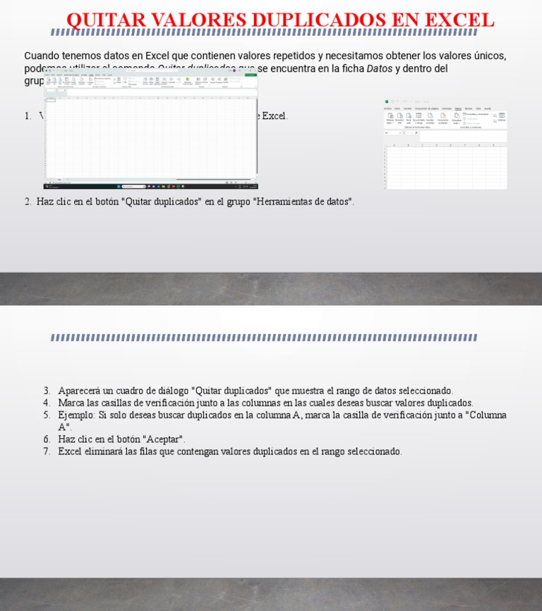 Quitar Valores Duplicados en Excel | PDF