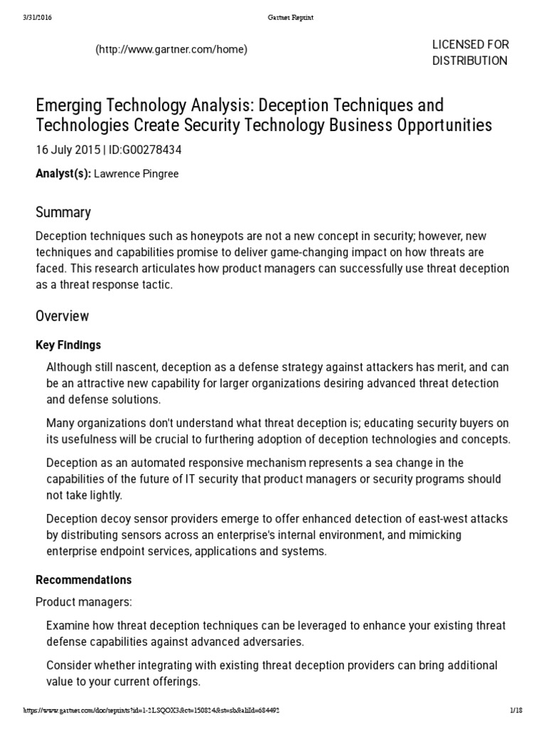 Gartner Deception | PDF | Malware | Computer Security