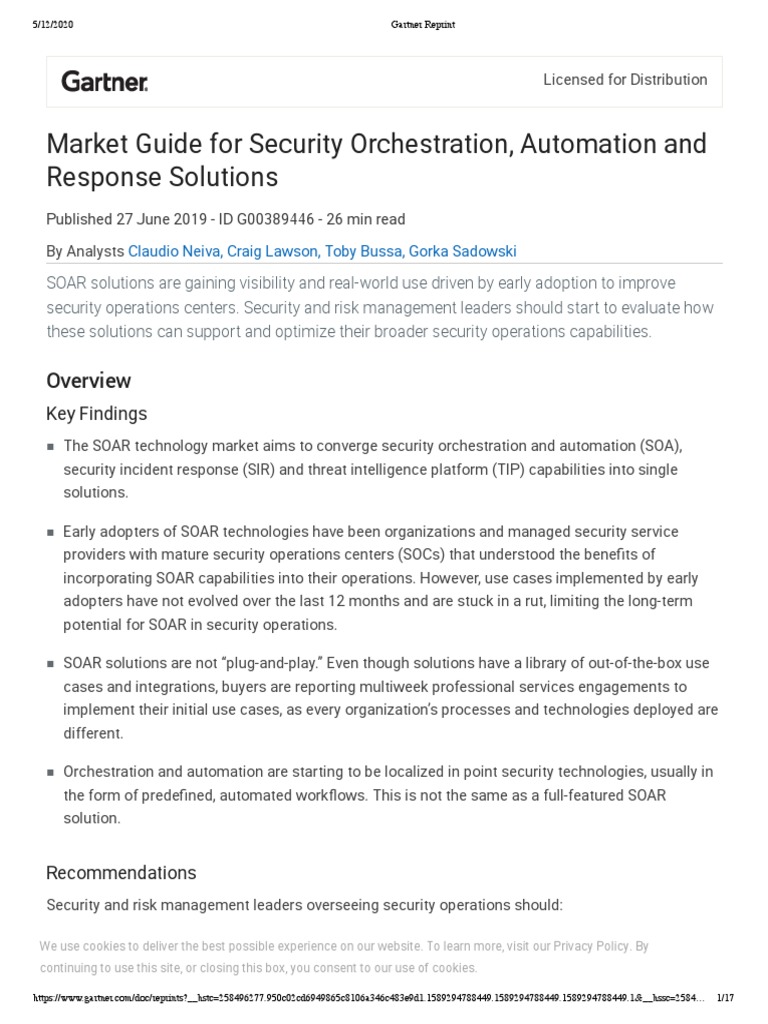 Gartner SOAR 2019 | PDF | Computer Security | Security