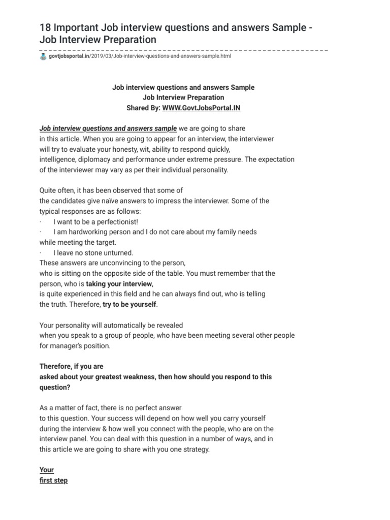 18 Important Job Interview Questions and Answers Sample - Job Interview ...
