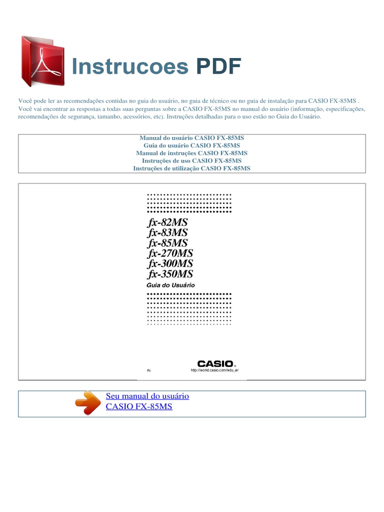 Manual do Usuário da Casio FX-85MS | PDF | Decimal | Desvio padrão
