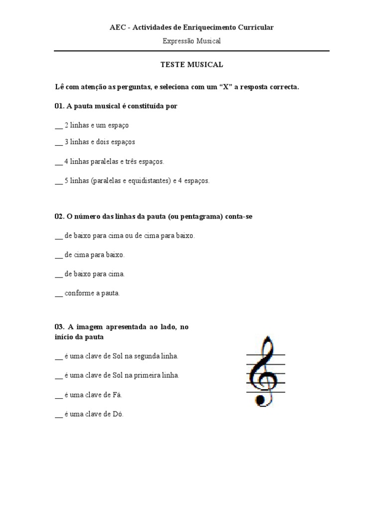 Teste de Conhecimentos Musicais: Elementos Básicos da Notação Musical ...