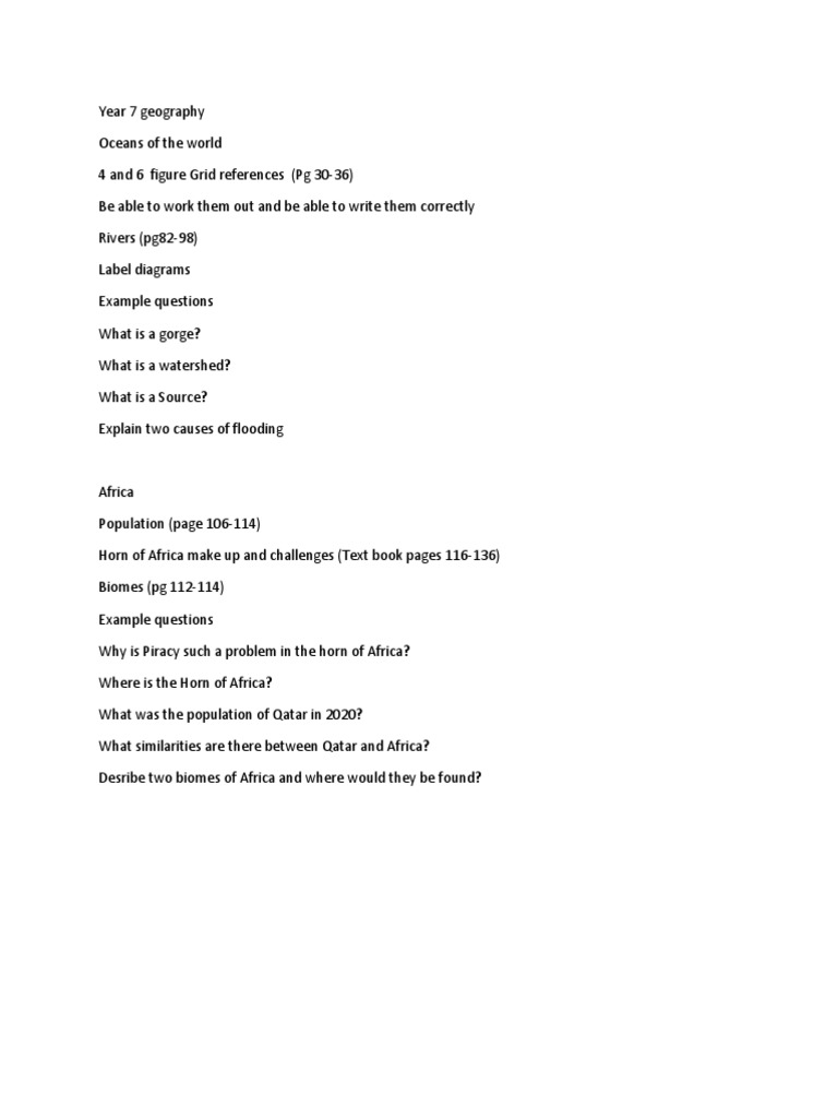 Year 7 Geography Revision Guide | PDF | Travel | Science & Mathematics