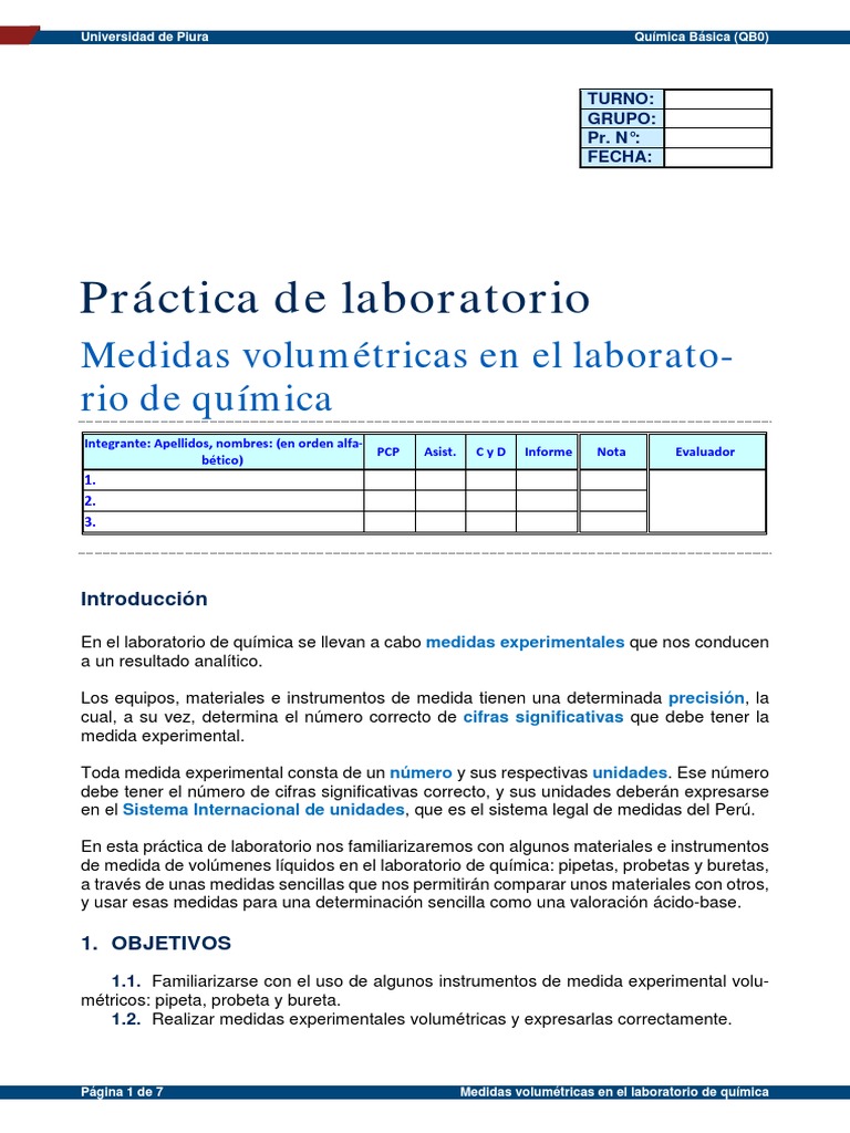 QB0_2023-I_Pr Lab 2_Medidas volumétricas en el laboratorio_Guía (2) | PDF | Análisis | Química