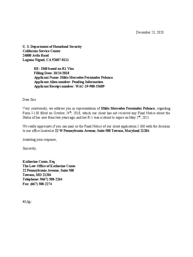 Letter for USCIS for Case Status | PDF