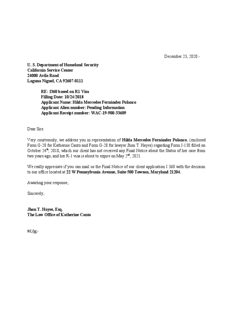 USCIS Letter (To Send) | PDF