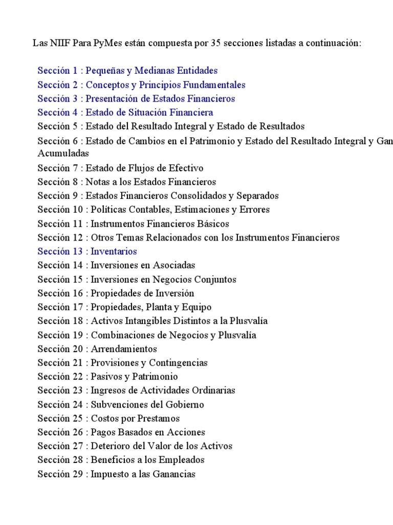 Secciones de Niif para Pymes | PDF | normas internacionales de ...