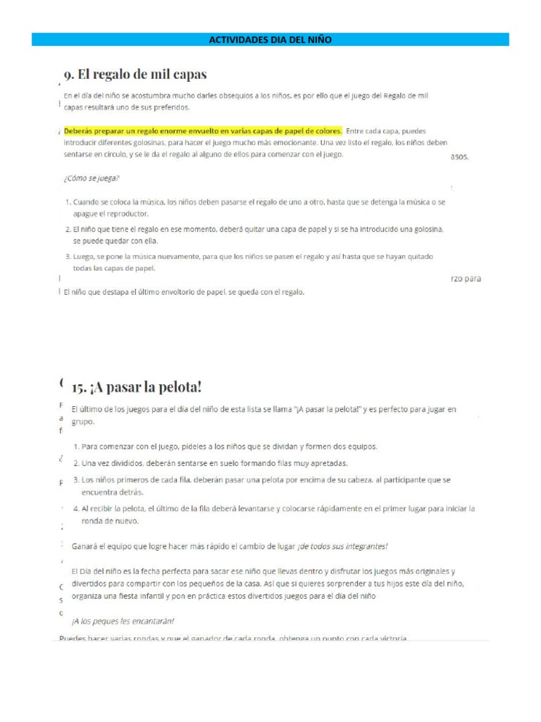 Actividades Dia Del Niño | PDF