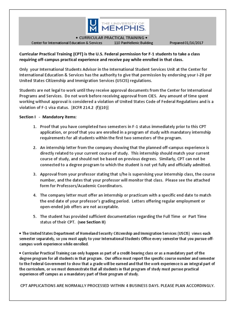 Curricular Practical Training Form | PDF | Thesis