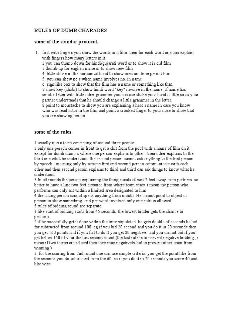 Rules of Dumb Charades | PDF