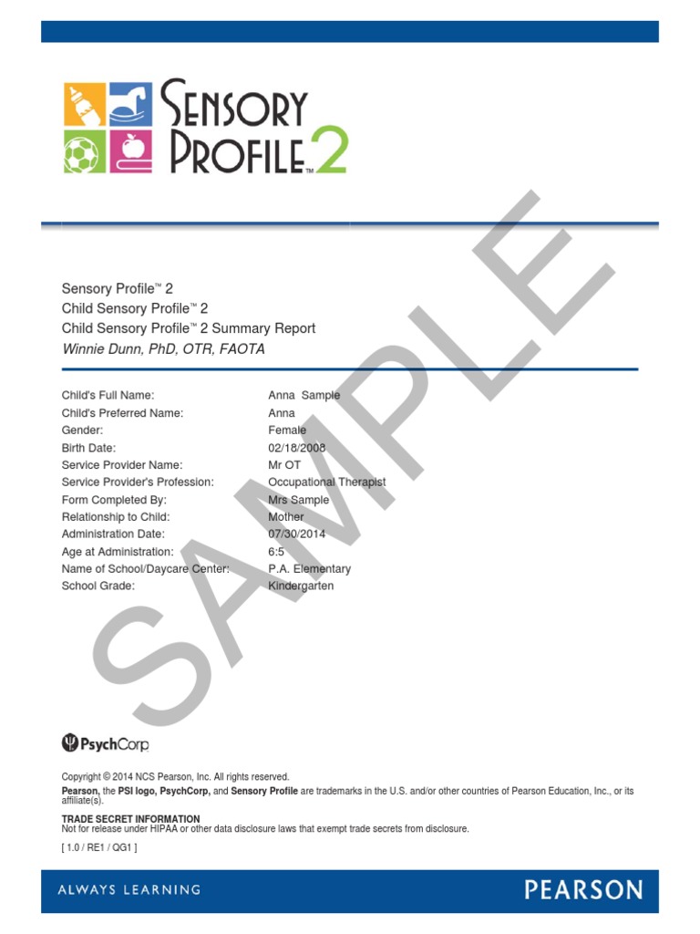 SP2 Child Full Assessment and Planning Report Sample | PDF | Senses ...