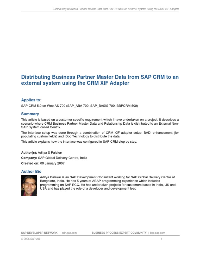 Distributing Business Partner Master Data From SAP CRM | PDF | Customer ...