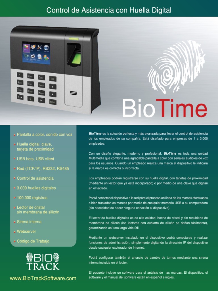 Control de Asistencia Biometricos Biotrack BT-TIME | PDF | Red de computadoras | Internet