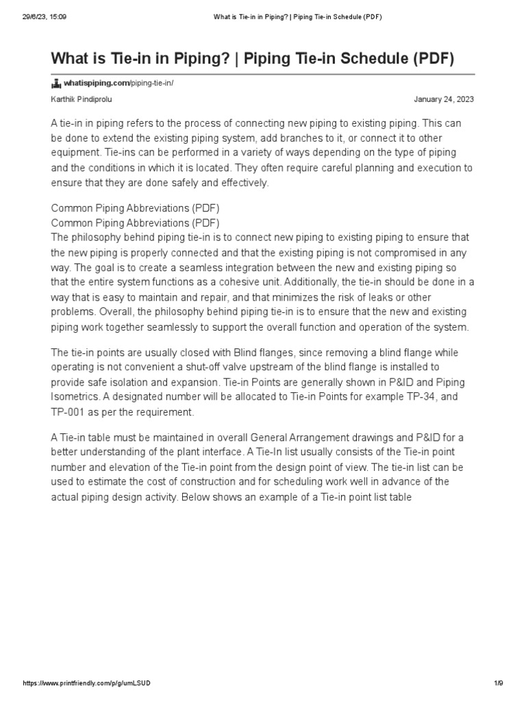 What Is Tie-In in Piping - Piping Tie-In Schedule PDF | PDF | Pipe ...