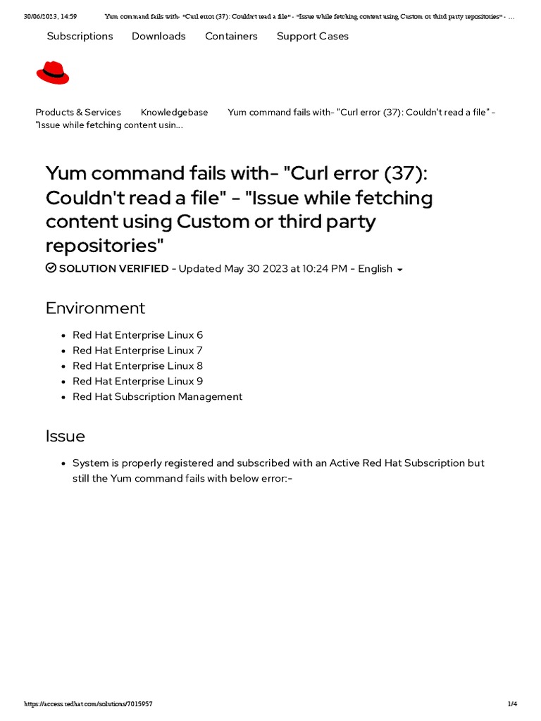 Yum Command Fails With Curl Error 37 Couldnt Read A File Issue While Fetching Content