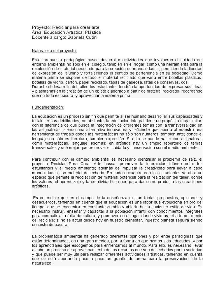 Proyecto Reciclaje Pdf Reciclaje Residuos