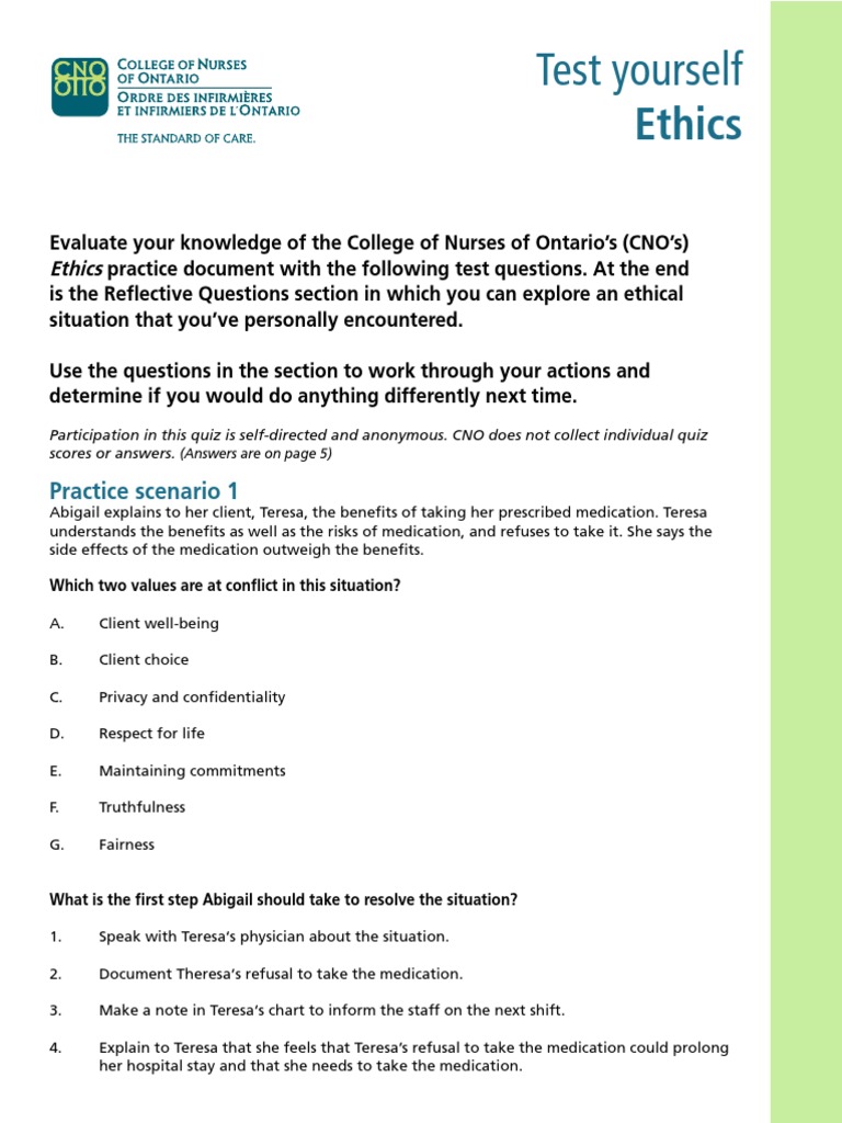 Test Yourself Ethics | PDF | Informed Consent | Nursing