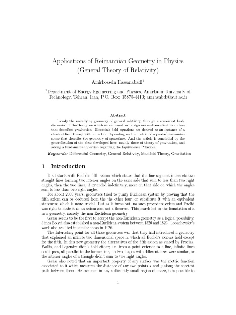Riemannian Geometry in General Relativity | PDF | Differentiable ...