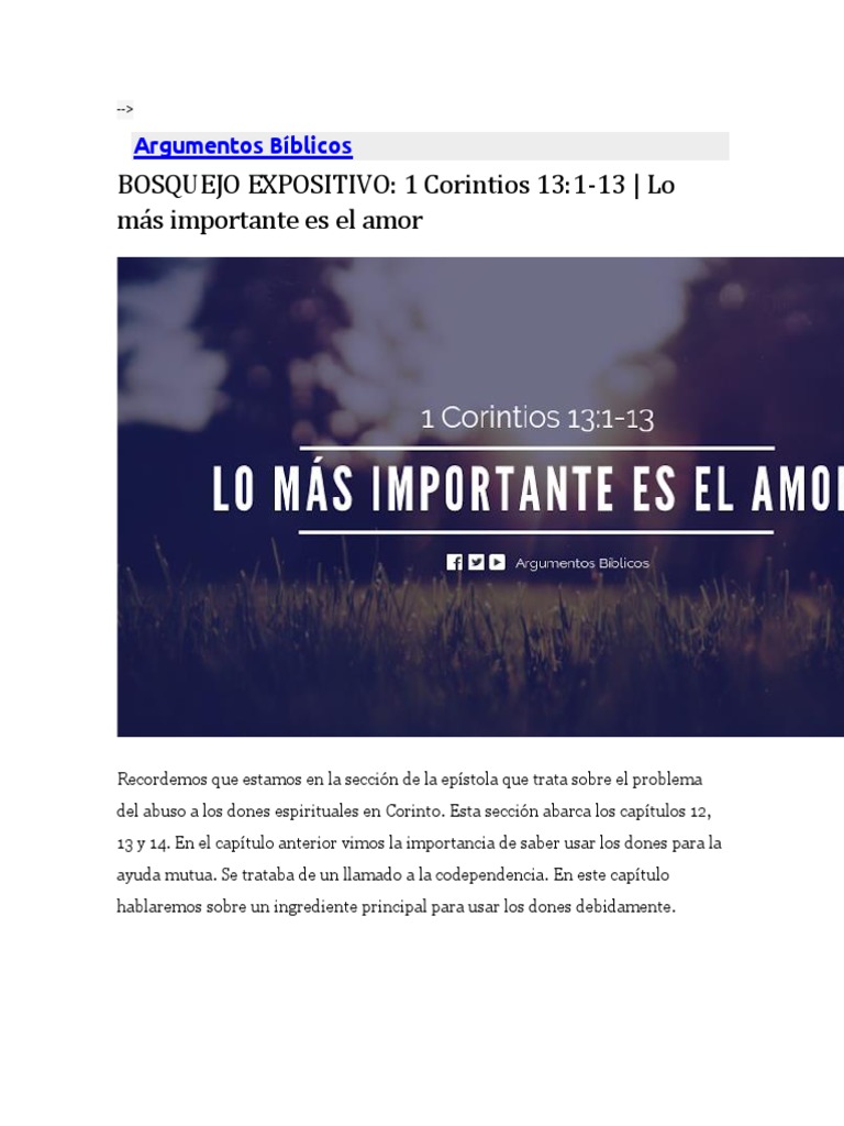 BOSQUEJO EXPOSITIVO 1 Corintios 13 1 13 Lo Más Importante Es El Amor | PDF | Primera epístola a ...