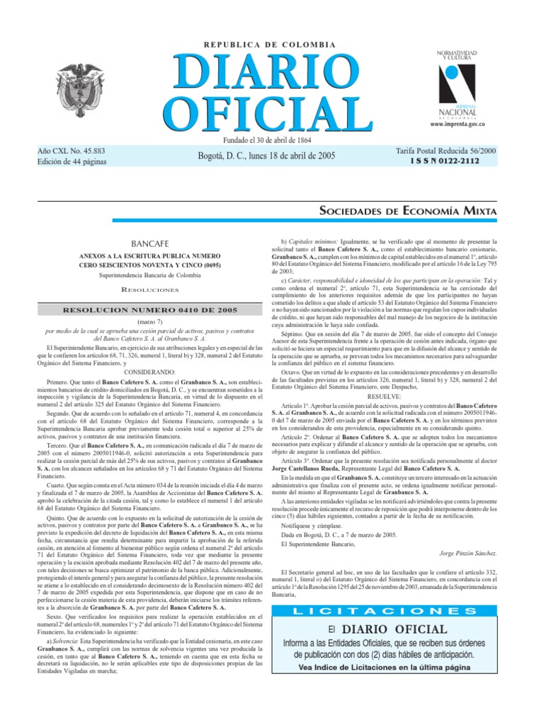 Cesión de Activos del Banco Cafetero | PDF | Bancos | Colombia