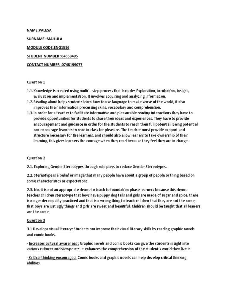 Name:Palesa Surname:Mailula Module Code:Eng1516 STUDENT NUMBER:64668495 CONTACT NUMBER ...