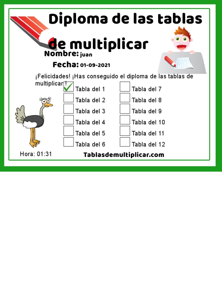 Tablas de Multiplicar Del 1 Al 12 | PDF